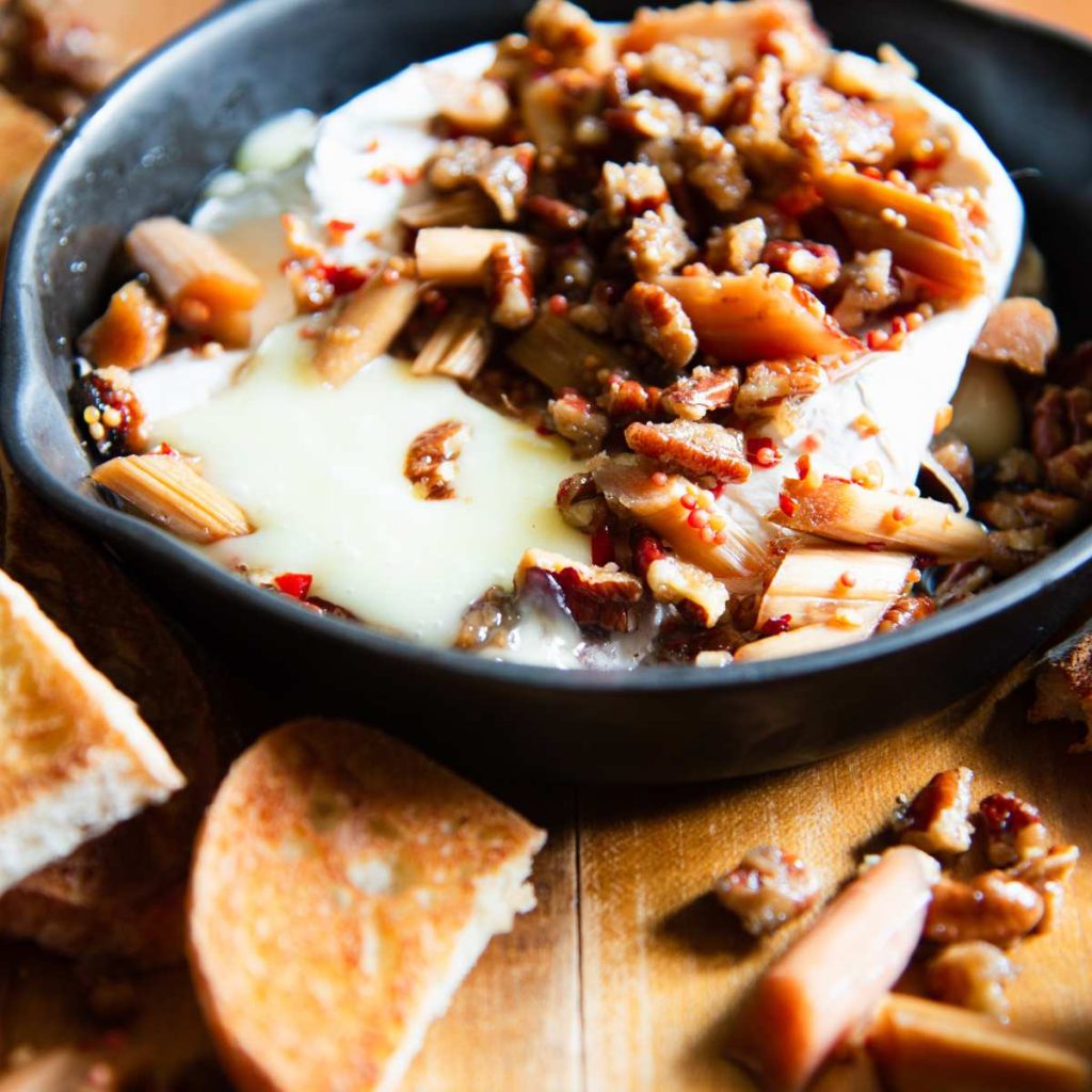Baked Brie with Pickled Rhubarb and Maple Pecans - An Expression Of Food